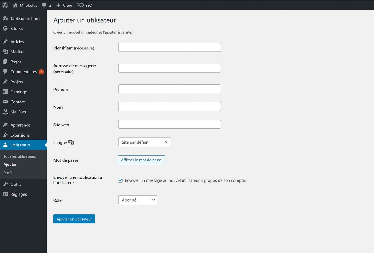 Gérer les utilisateurs | Travailler en équipe | Mirobolus